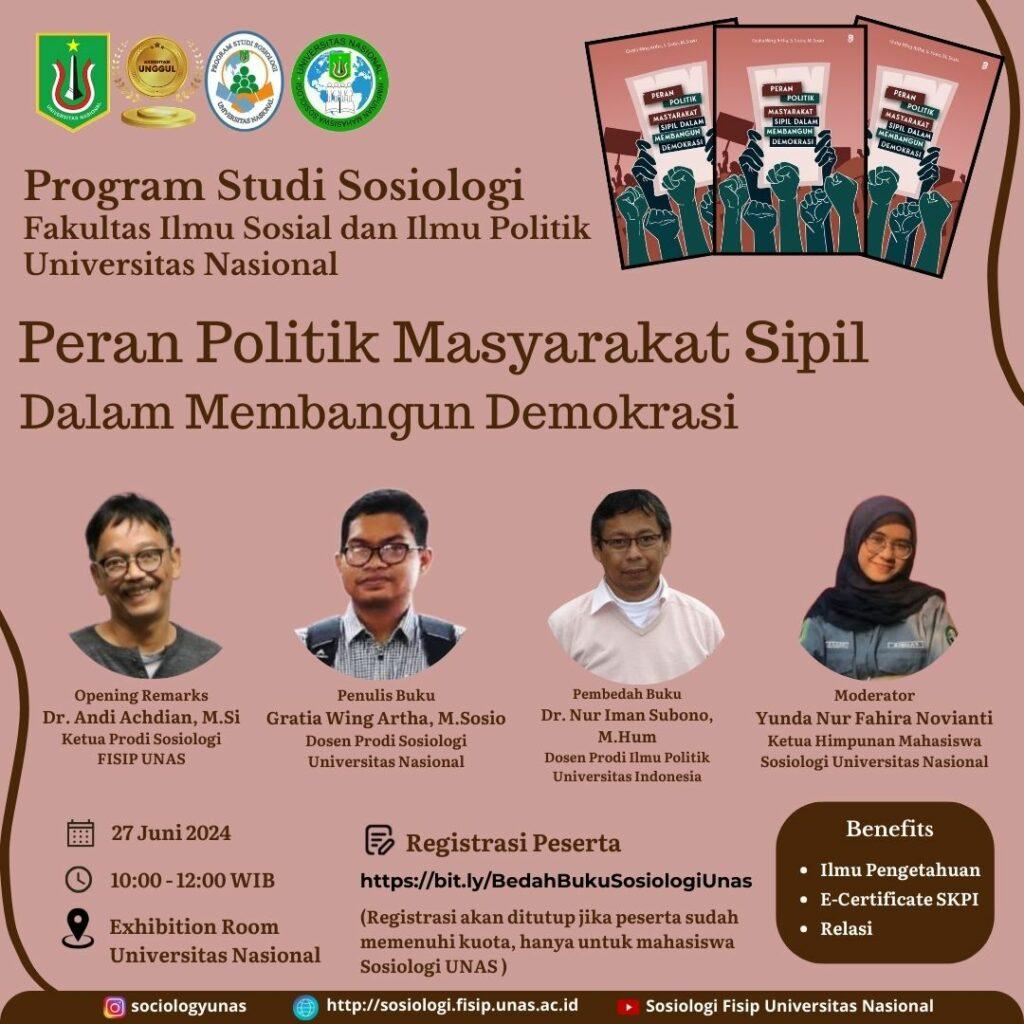 Prodi Sosiologi FISIP UNAS Bedah buku “Peran Politik Masyarakat Sipil dalam Membangun Demokrasi ...